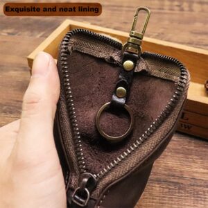 LFWATAXY Medieval Leather Zipper Coin Pouch - Genuine Cowhide, Handcrafted，Coin Organizer, Change Holder，Keychain Coin Purse for Men & Women (Brown)