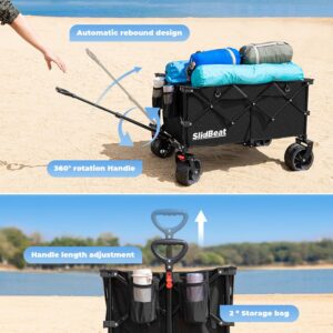 Collapsible Wagon with Big Wheels 220LBS - Collapsible Foldable Wagon - Wagons Carts Heavy Duty 220L Capacity - Camping Garden Cart with Drink Holders