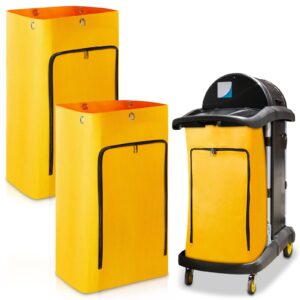 2 pack cleaning cart bag zippered front replacement janitorial cart bag 24 gallon large capacity commercial cleaning bags for cleaning cart housekeeping carts, yellow, 26.5 x 15.5 x 10.5 inch