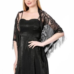 Ladiery Triangle Lace Shawls and Wraps for Evening Dresses with Tassels for Evening Party Mesh Wedding Shawls