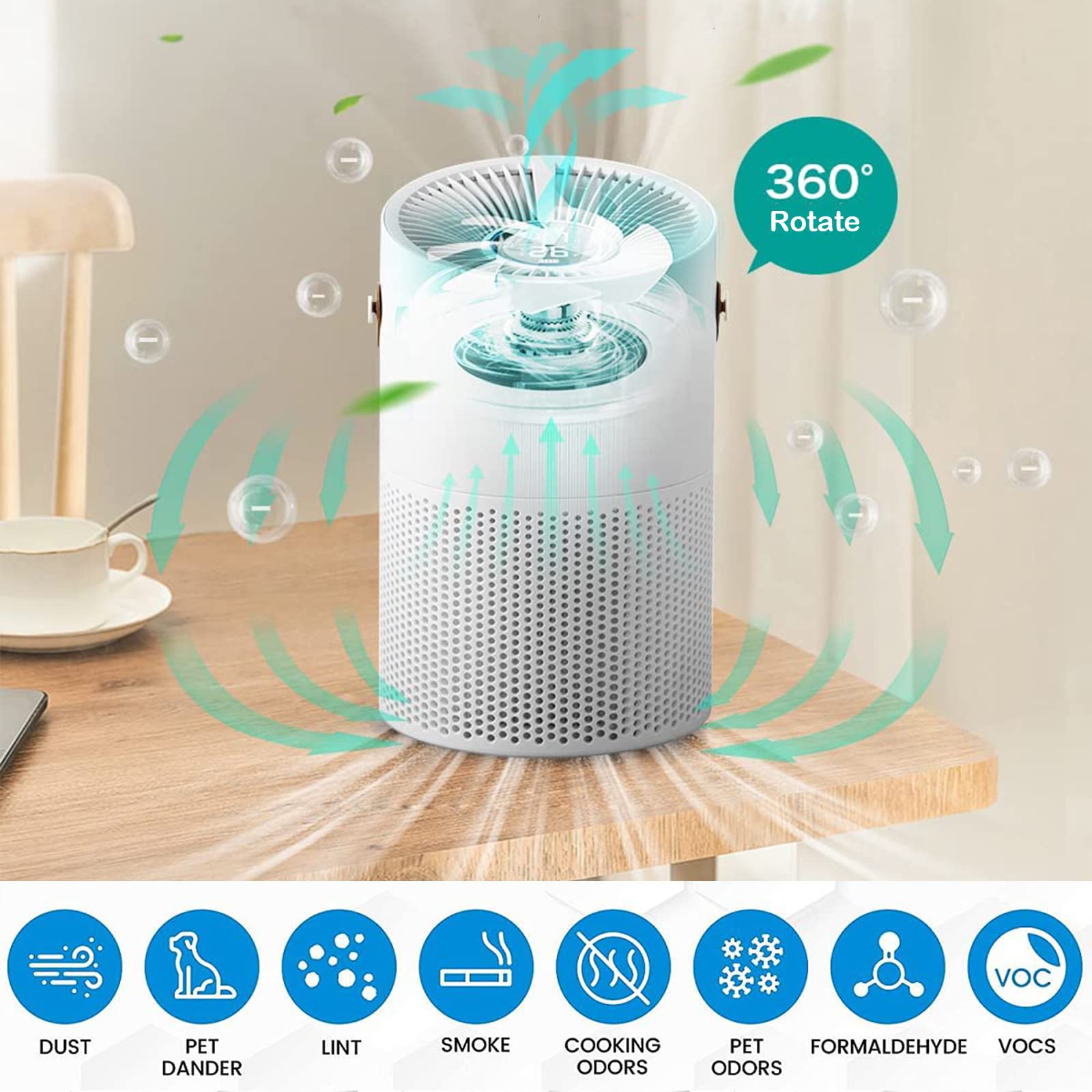 Air Purifiers for Home Large Room Dust Smart Hepa Air Purifier with 10000mAh Battery