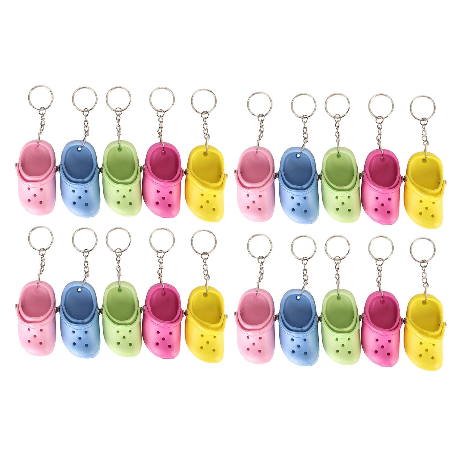 GLOGLOW 20Pcs Slipper Keychains, 1.4 x 3.0in 5 Colors Silicone Shoe Keychains Reusable Beach Hole Shoes Key Chains for Backpack Purse Luggage Party Favors