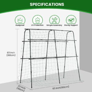 OTOSUNNY Garden Trellis for Climbing Plants Outdoor, 5x5ft Cucumber Trellis for Garden Raised Bed, Garden Trellis for Vegetables, with Nylon Netting, Black PE-Coated Steel Tubing (Dia: 6/11 in)