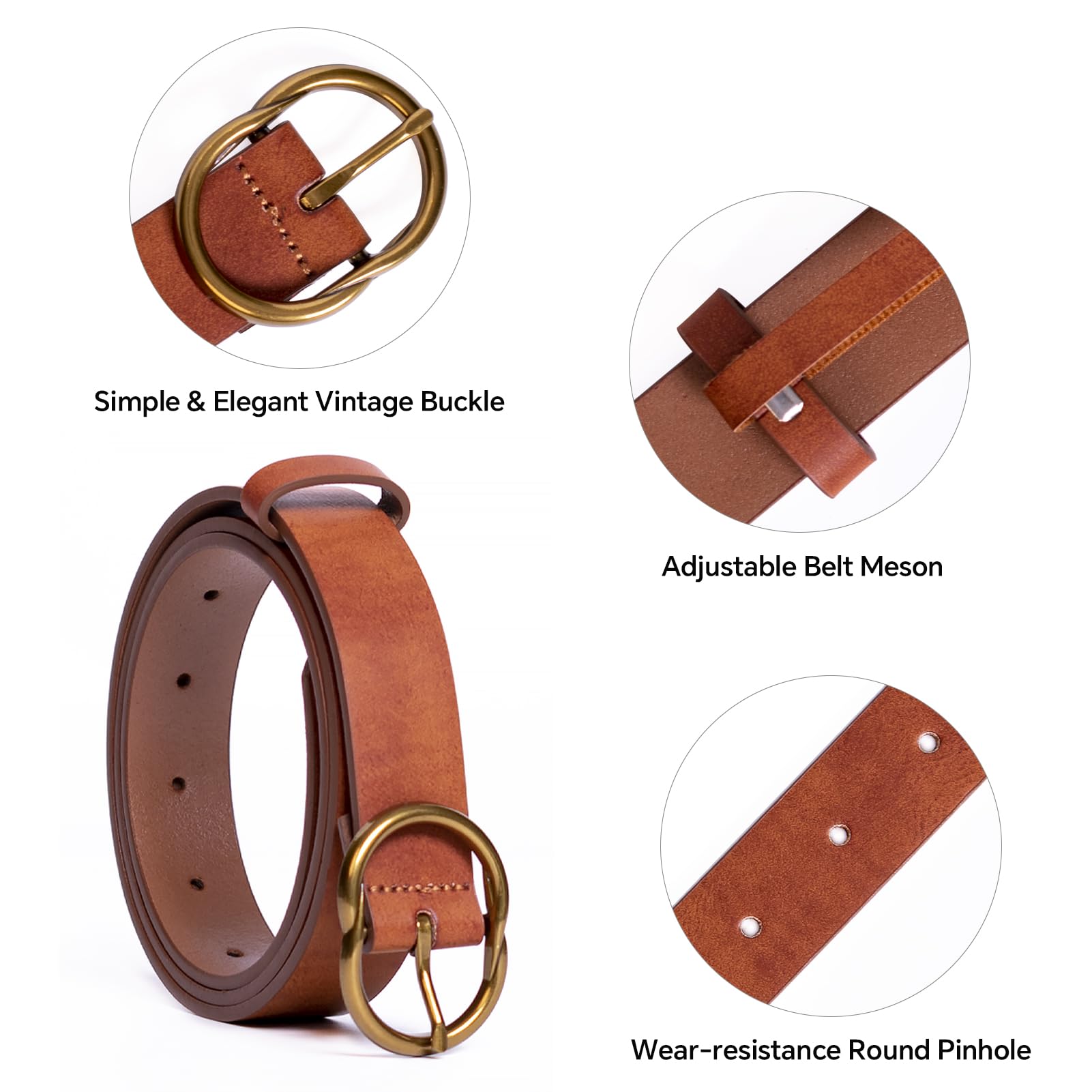 JIEDE Womens Belt Vintage Buckle Casual Fashion Ladies Waist Belt Adjustable Skinny Belts for Jeans Pants Dress (Brown, S - Fits Waist 30''-34'')