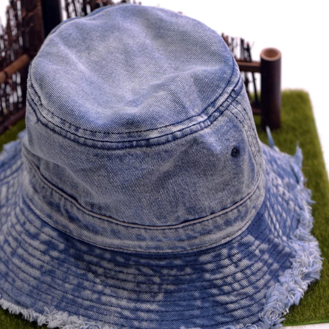 BLUEGLORY Cotton Breathable Denim Distressed Bucket Hat, Sun Hat, Hat for Men and Women (BLUL)