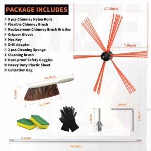 Sealegend 30 Feet Chimney Sweep Kit Chimney Brush Chimney Cleaning Kit and Rotary Chimney Cleaning System Fireplace Brush Tool with 9 Nylon Flexible Rods