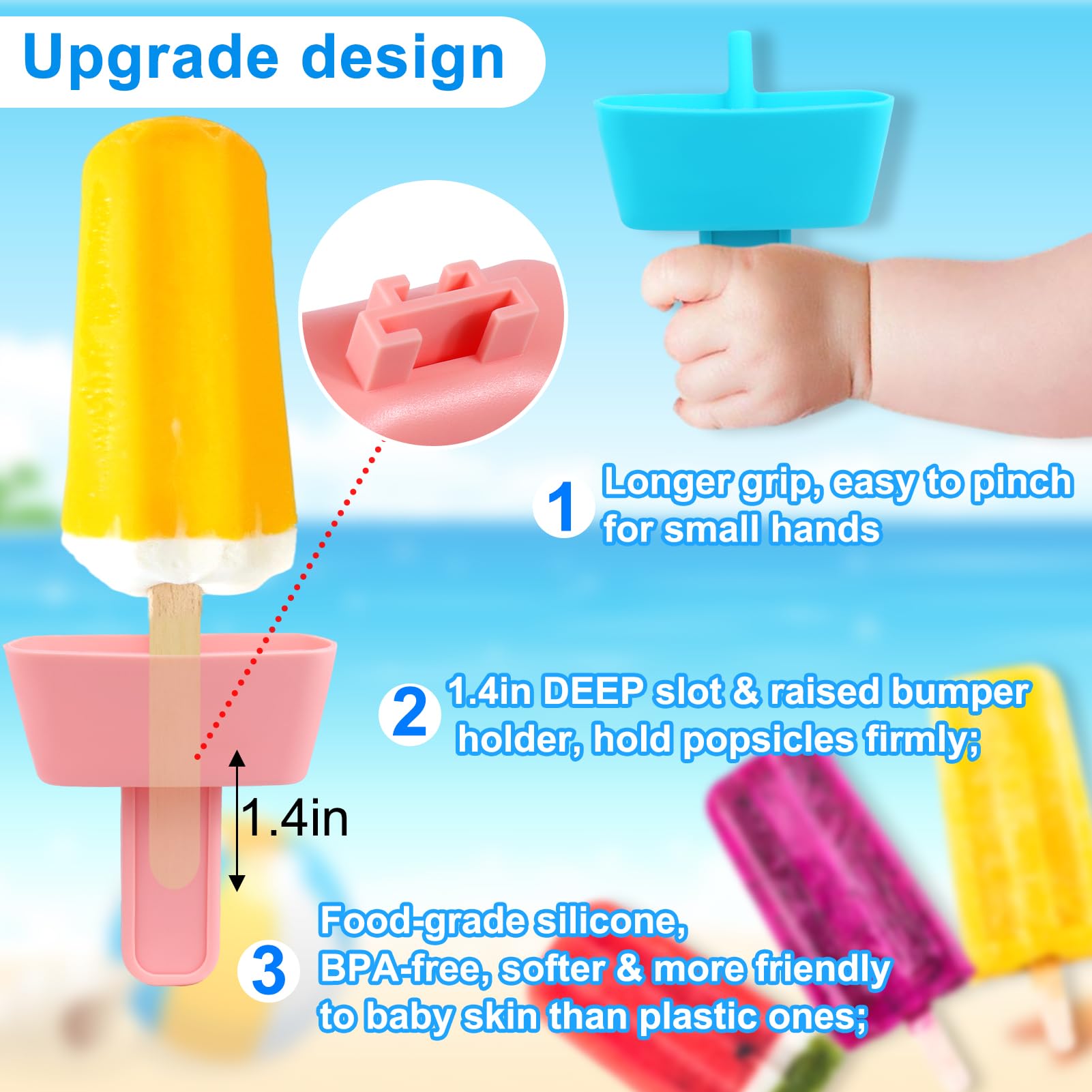 AIERSA 2PCS Silicone Popsicle Holders for Kids No Drip, Reusable Mess Free Ice Pop Stick Holder with Built in Straw for Sucking Up Melted Frozen Treats for Toddlers, Baby, Kids