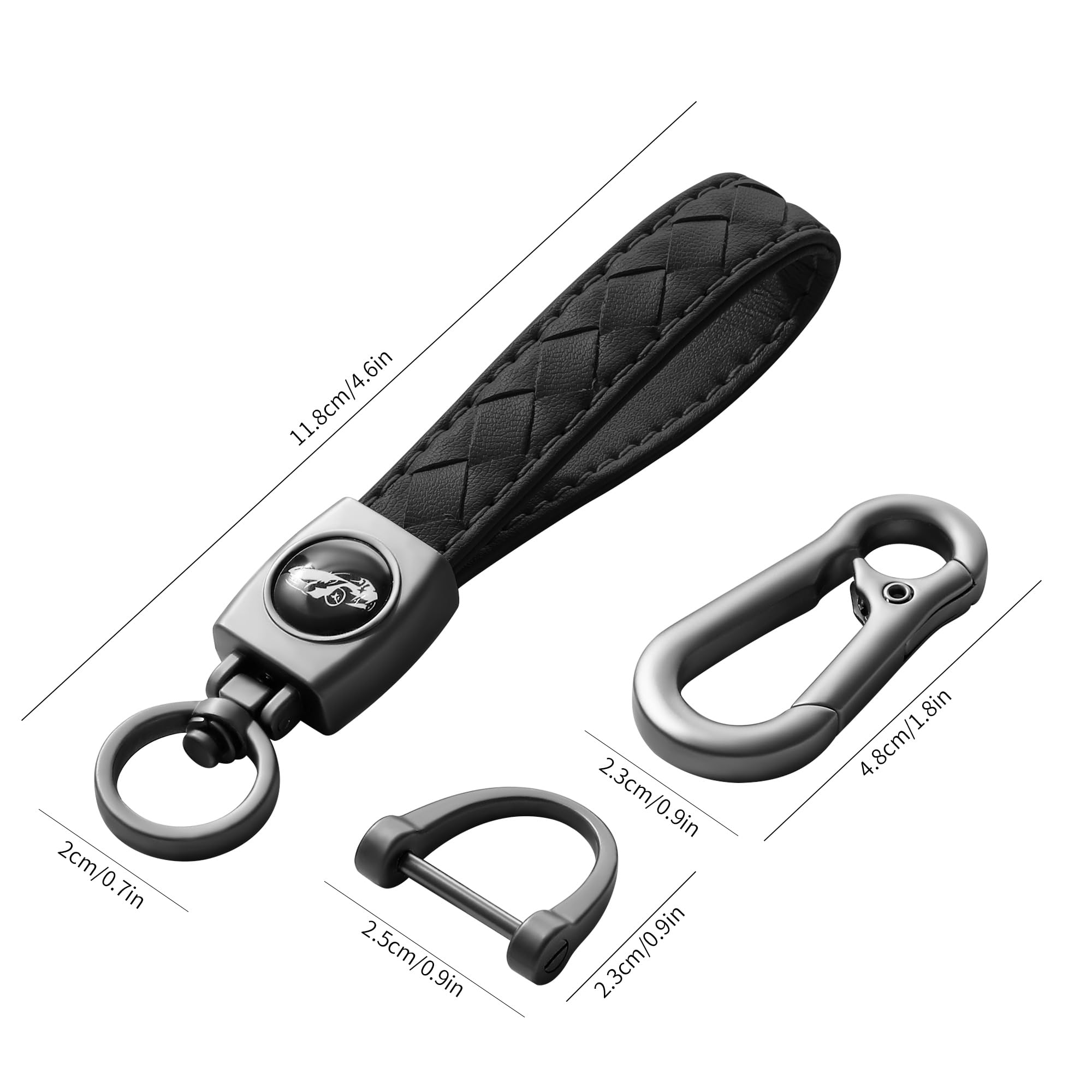 Gkeygo Carabiner Keychain, Universal Heavy Duty Woven Handmade Leather Key Chain, Car Fob Key Keychains with 360 Degree Rotatable Snap Swivel and Anti-Lost D-Ring for Men and Women, Gunmetal - Black