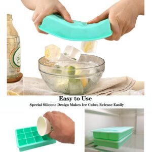 2 Pack Silicone Ice Cube Trays, Easy Release Flexible-15 Cubes Ice Cube Molds,Silicone Ice Cube Molds with Removable Lids for Cocktail, Whiskey, Baby Food, Chocolate-Reusable (Mint Green)