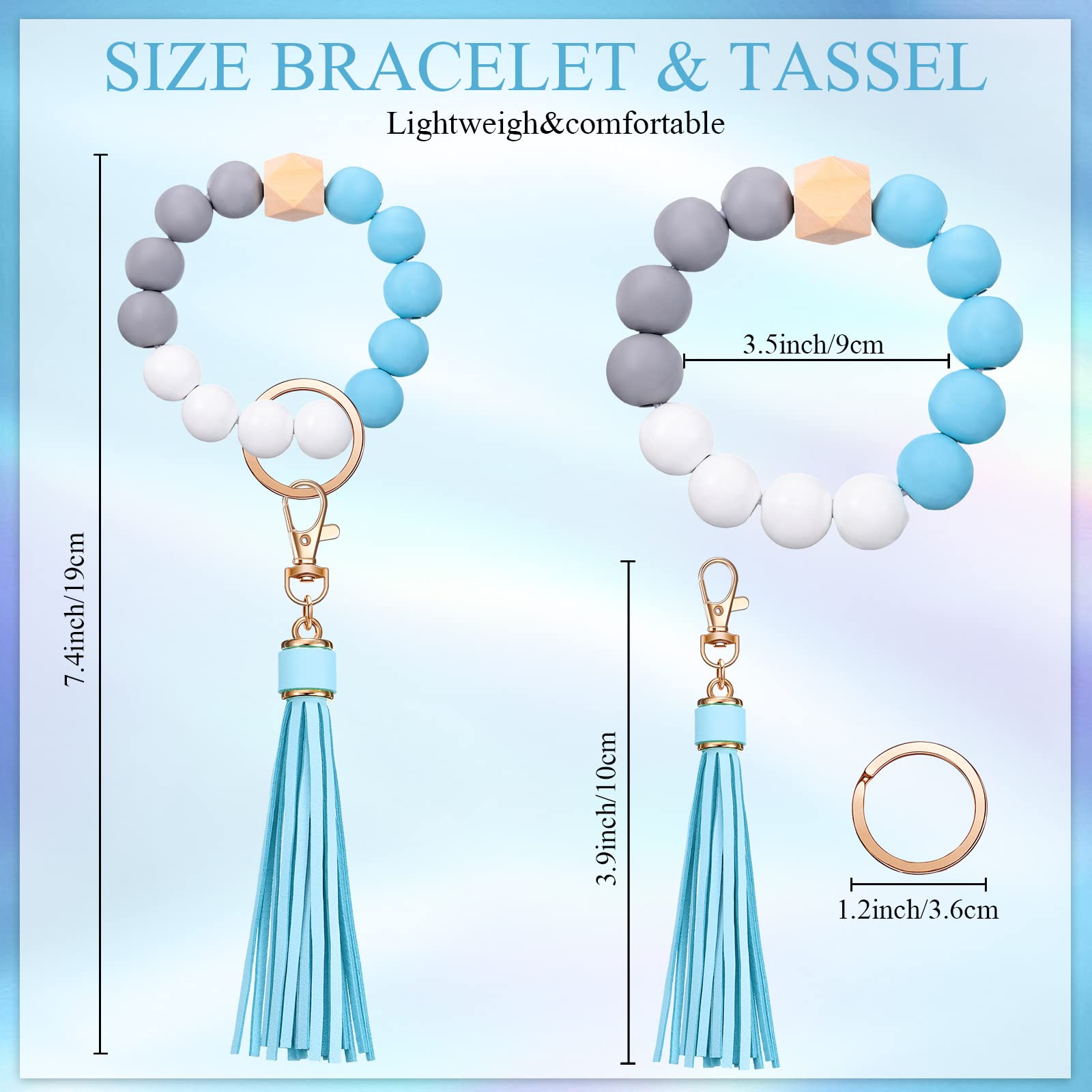 Kigeli 6 Pcs Key Ring Bracelet Portable Car Keychain Holder Wristlet Key Chain Silicone Women Beaded Bangle Chain with Tassel (Classic Color)