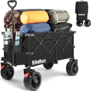 collapsible wagon with big wheels 220lbs - collapsible foldable wagon - wagons carts heavy duty 220l capacity - camping garden cart with drink holders