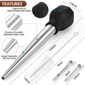 SCHVUBENR Large Turkey Baster with Cleaning Brush & Needle - Stainless Steel Baster Tool for Cooking - Easy to Use and Clean - Heavy Duty Baster Syringe - Flavor Meat Poultry, Beef, Chicken(Black)