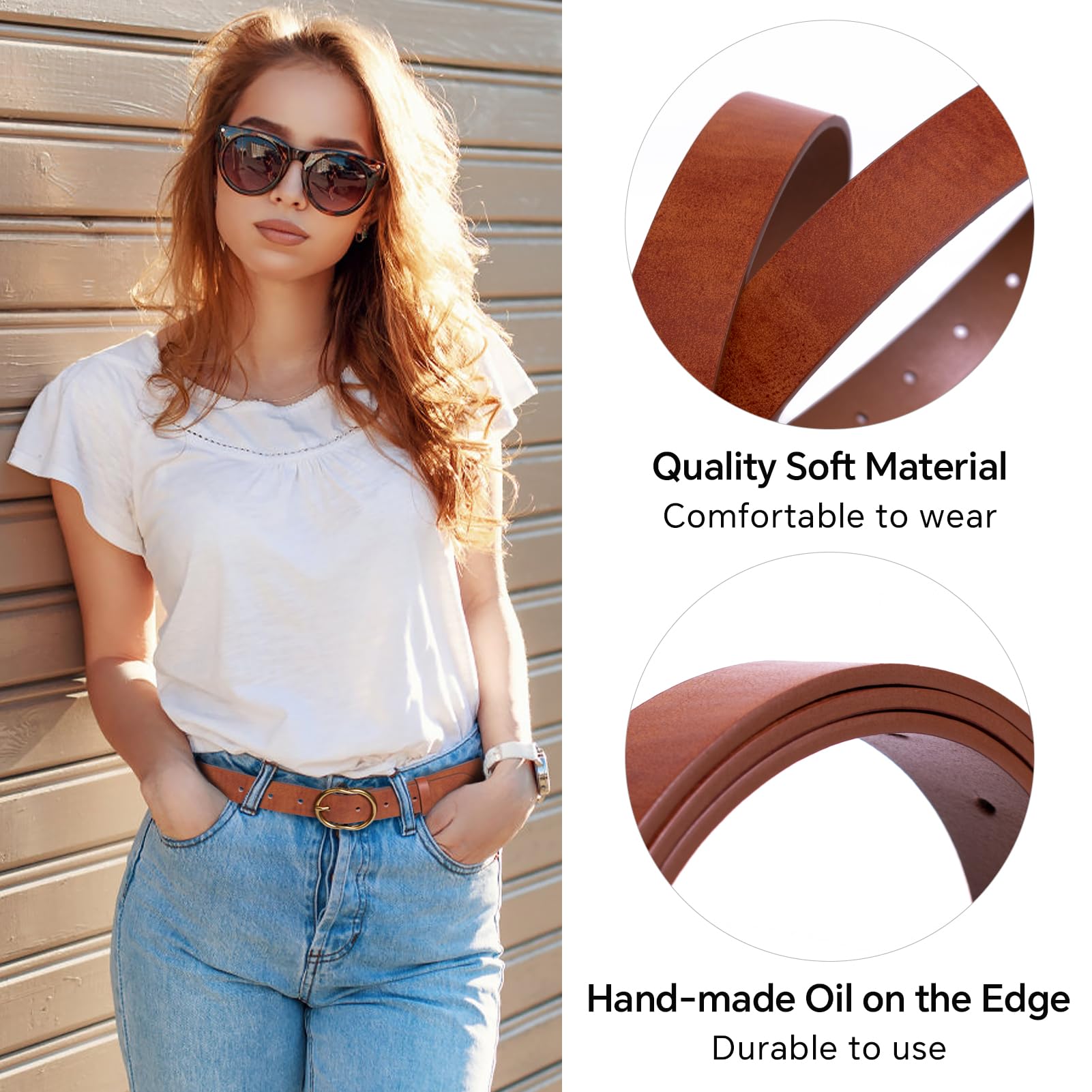 JIEDE Womens Belt Vintage Buckle Casual Fashion Ladies Waist Belt Adjustable Skinny Belts for Jeans Pants Dress (Brown, S - Fits Waist 30''-34'')