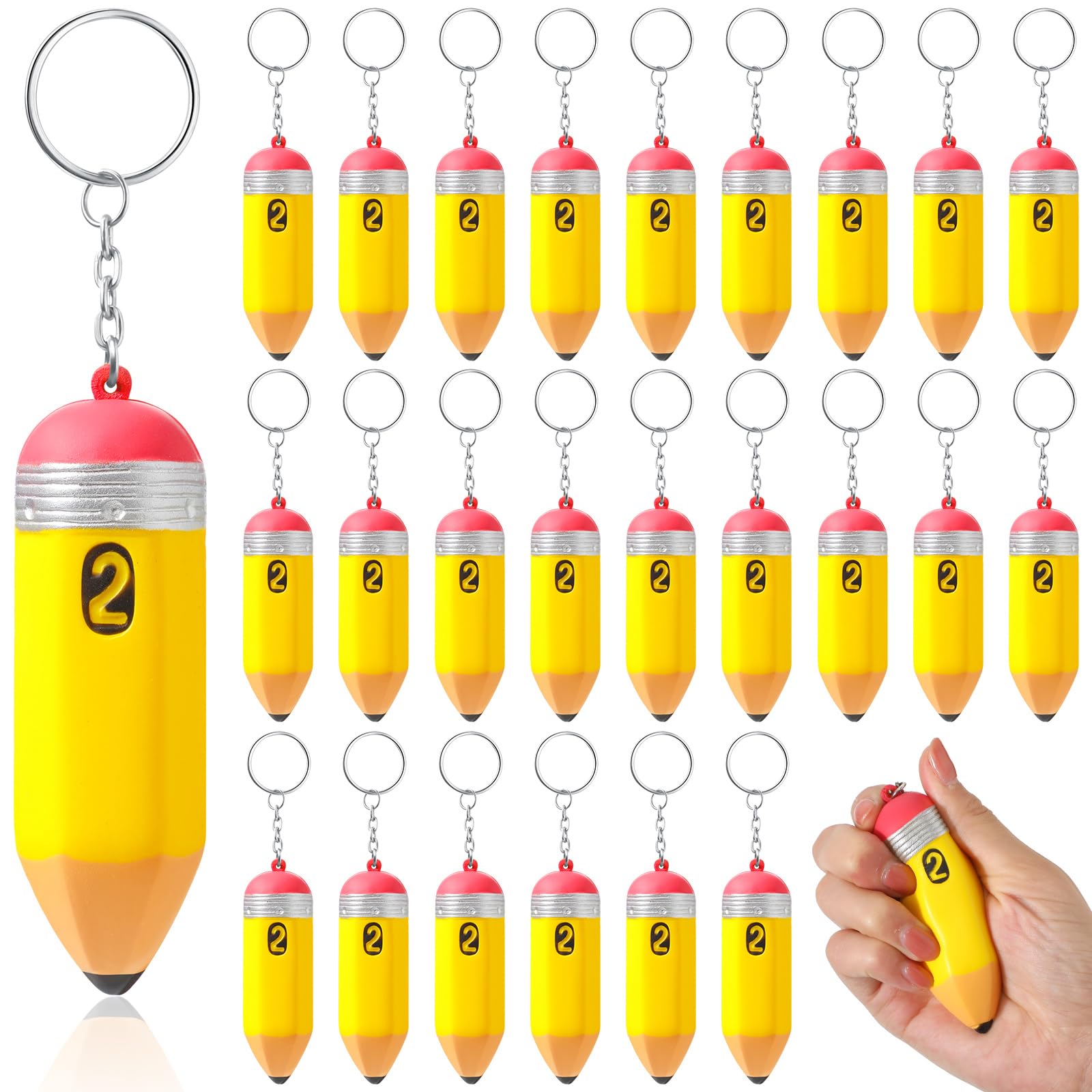 Huquary Back to School Gift Bulk for Teacher Cute Foam Squeeze Pencil Keychains First Day of School Gift for Party(25 Pcs)