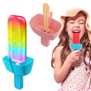 aiersa 2pcs silicone popsicle holders for kids no drip, reusable mess free ice pop stick holder with built in straw for sucking up melted frozen treats for toddlers, baby, kids