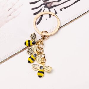 Cute Bee Charms Enameled Keychain for Women Girls Bumble Bee Enamel Keychain with Tassel Purse Bag Backpack Accessories-A