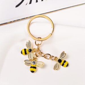 Cute Bee Charms Enameled Keychain for Women Girls Bumble Bee Enamel Keychain with Tassel Purse Bag Backpack Accessories-A