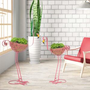 Kikth Set of 2 Pink Metal Flamingo Planters with Basket for Indoor Outdoor Garden Yard Decor