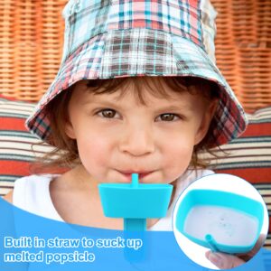 AIERSA 2PCS Silicone Popsicle Holders for Kids No Drip, Reusable Mess Free Ice Pop Stick Holder with Built in Straw for Sucking Up Melted Frozen Treats for Toddlers, Baby, Kids