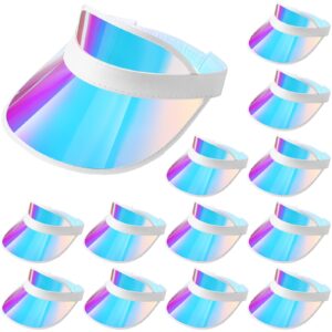 hercicy 12 pcs summer sun visors hats colorful clear uv protection cap plastic visor for women men golf beach party outdoor sports activities tennis