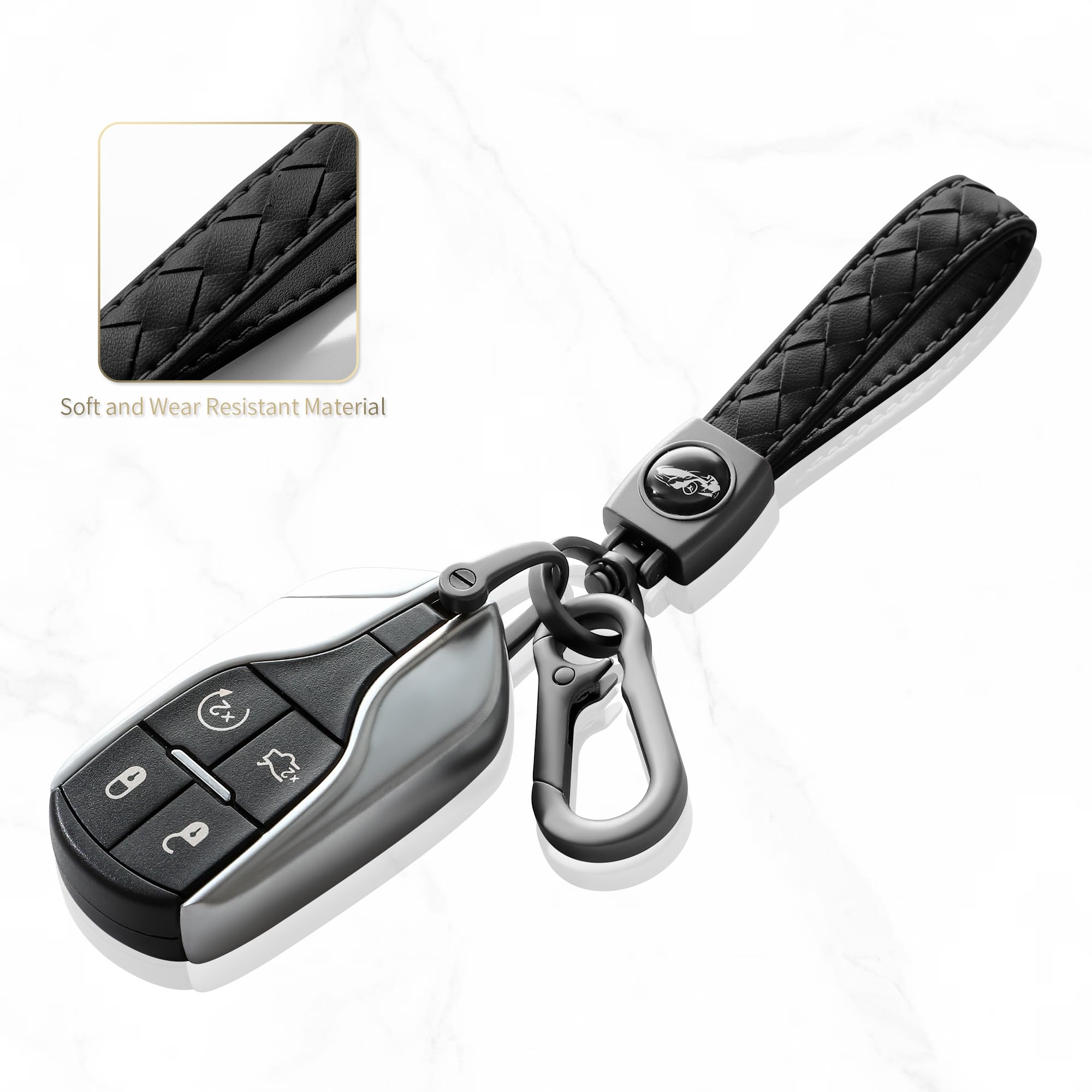 Gkeygo Carabiner Keychain, Universal Heavy Duty Woven Handmade Leather Key Chain, Car Fob Key Keychains with 360 Degree Rotatable Snap Swivel and Anti-Lost D-Ring for Men and Women, Gunmetal - Black