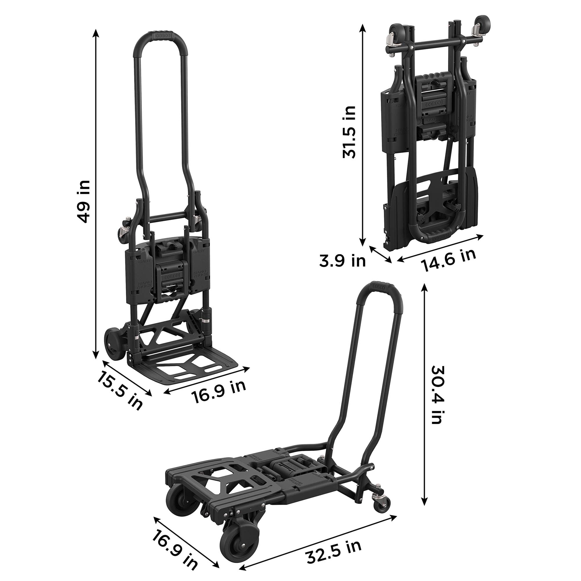 CoscoProducts 12223BLK1E Shifter 2 in 1 Folding Hand Truck/Cart with Large Toe Plate, Black