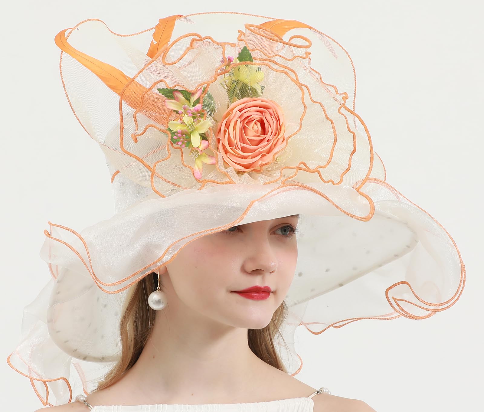 ORIDOOR Women Organza Fascinator Kentucky Hat Derby Floral Tea Party Wedding Hat B866 Beige …