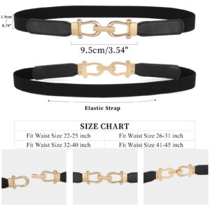 JASGOOD Women Skinny Elastic Belt for Dresses,Thin Retro Stretch Waist Belt with Golden Buckle 2 Pack,Black+White,Fit waist size 26-31 inch