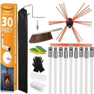 sealegend 30 feet chimney sweep kit chimney brush chimney cleaning kit and rotary chimney cleaning system fireplace brush tool with 9 nylon flexible rods