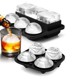 ice cube tray with lid, silicone ice molds with round, square, diamond, rose, large ice cube mold for whiskey, bourbon, cocktails, easy release bpa free, set of 2