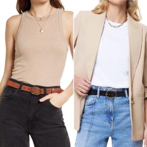 JIEDE Womens Belt Vintage Buckle Casual Fashion Ladies Waist Belt Adjustable Skinny Belts for Jeans Pants Dress (Brown, S - Fits Waist 30''-34'')