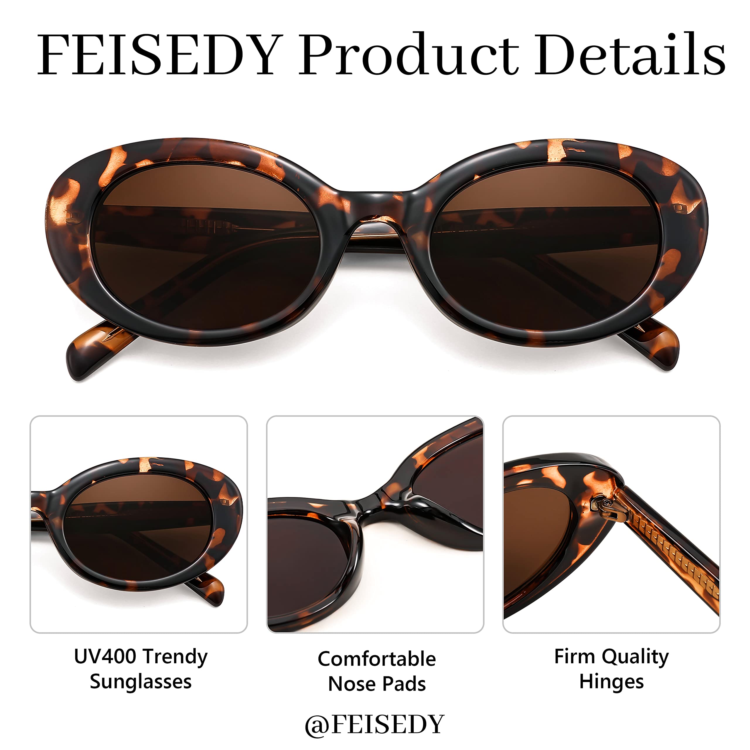 FEISEDY Sunglasses Womens, Retro Oval Cateye Sun Glasses Men, Small 90s Style B4128