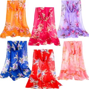 sureio 6 pcs scarves for women lightweight summer floral print pattern scarf for women dressy long thin scarf shawl(chic style)