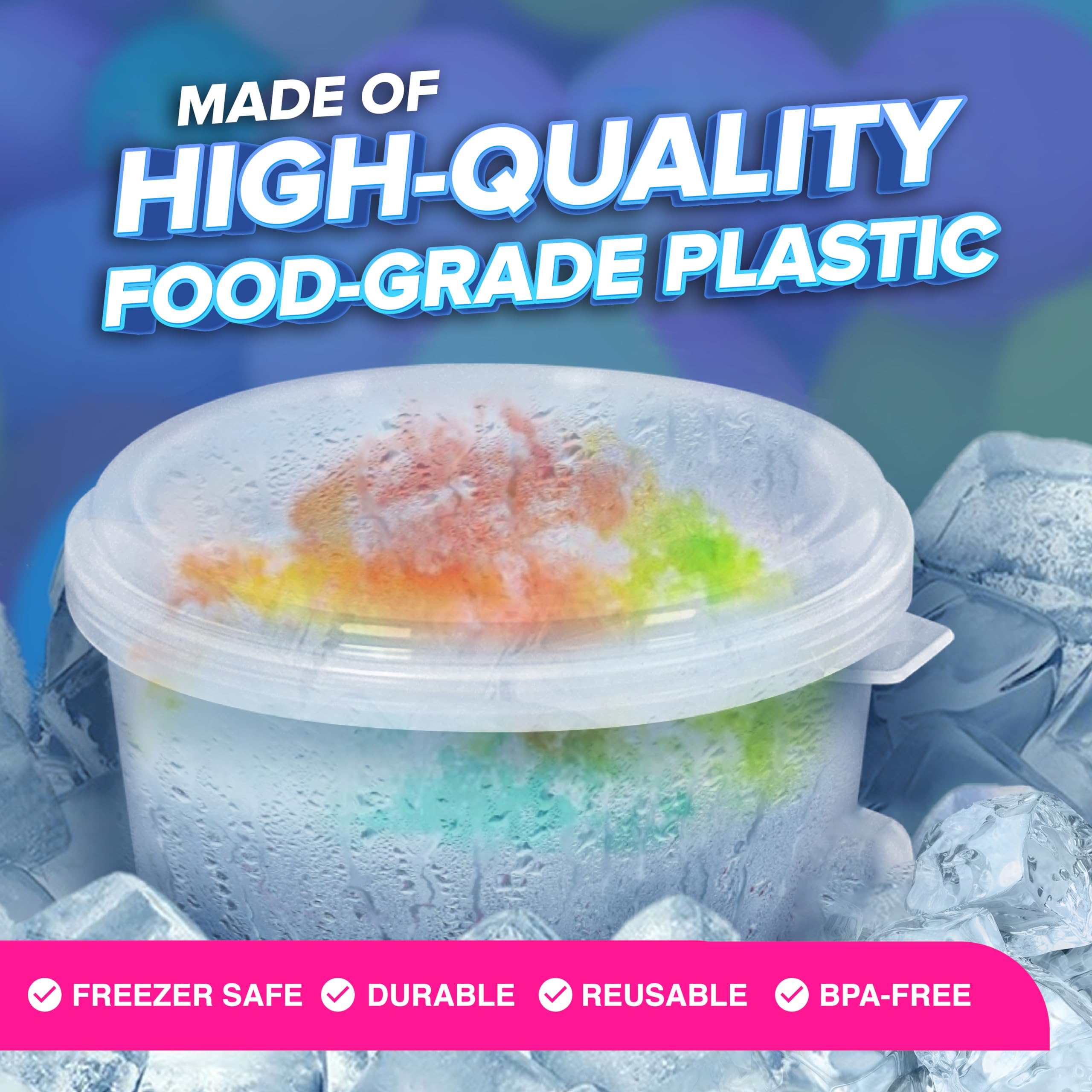 6 Pack Hawaiian Shaved Ice Mold Party Set with Lids. Up Your Game For Much More Snow Cone Treats with Our BPA-Free Cups. Two Bonus Lids. Easy Stackable Freezing. Compatible with S900A, S777 & Others