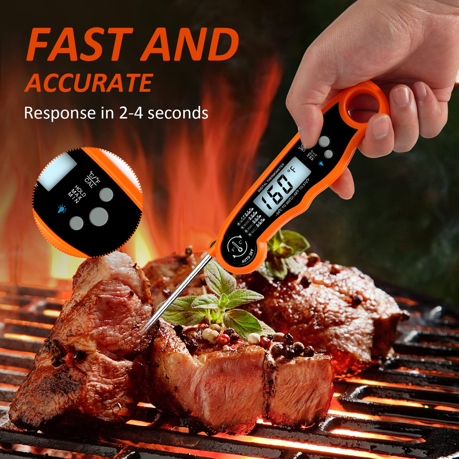 Engsav Meat Thermometer,Digital Food Thermometer for Kitchen, Cooking, Grilling, Turkey, Steak, Wireless Temperature Probe with Calibration and Backlight Instant Read Thermometer