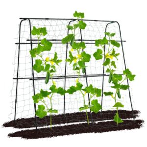 otosunny garden trellis for climbing plants outdoor, 5x5ft cucumber trellis for garden raised bed, garden trellis for vegetables, with nylon netting, black pe-coated steel tubing (dia: 6/11 in)