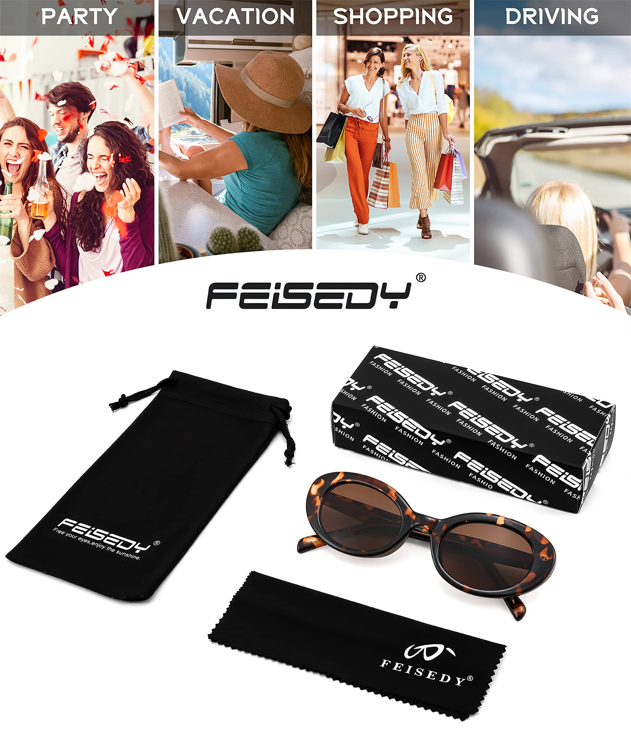 FEISEDY Sunglasses Womens, Retro Oval Cateye Sun Glasses Men, Small 90s Style B4128