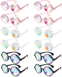 frienda 12 pairs kaleidoscope rave rainbow glasses refraction trippy psychedelic rave goggles with resin lens diffraction prism women's costume eyewear sunglasses for festival