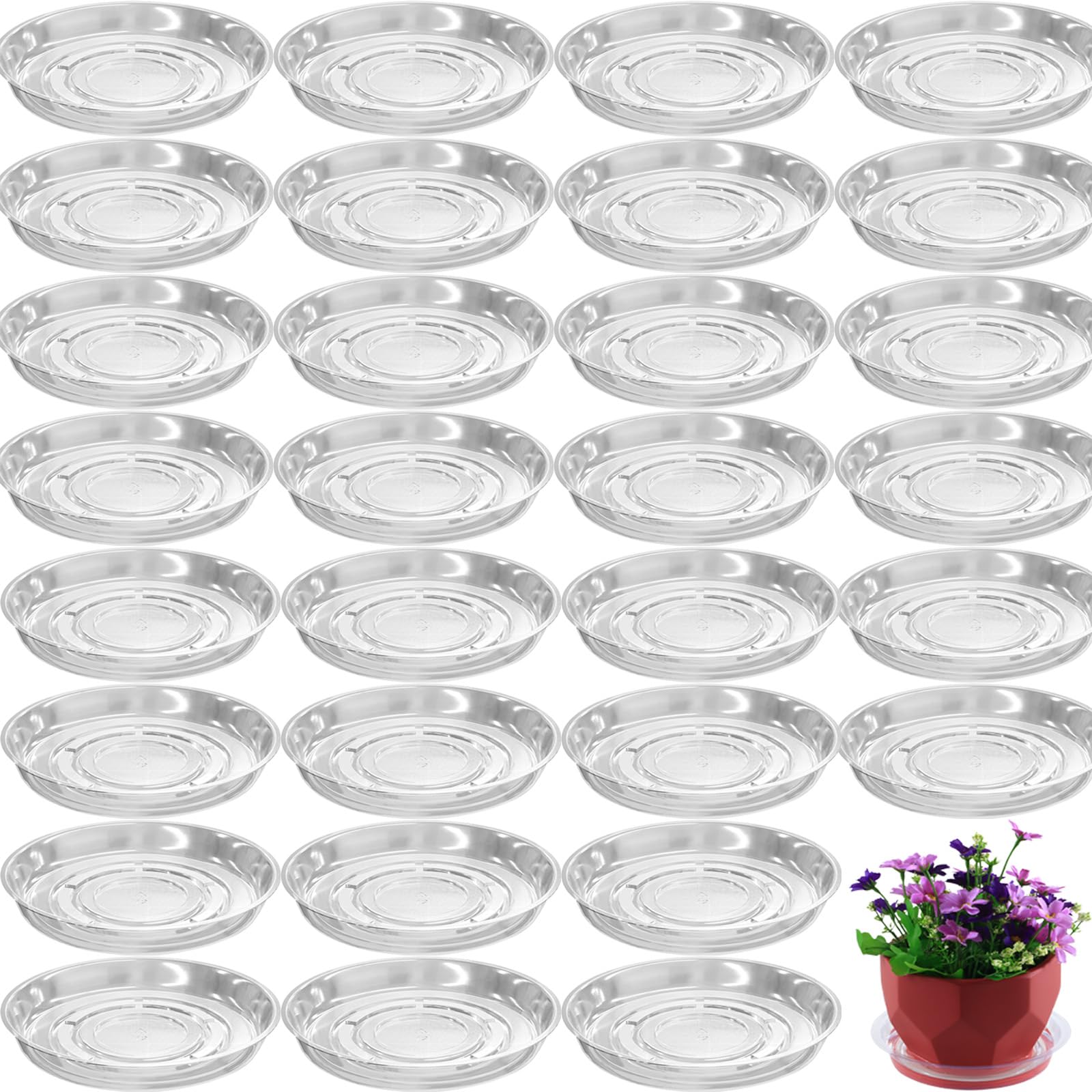 30 Packs Clear Plastic Plant Saucers 4 inch Drip Trays Plant Plate Dish for Indoor Planters Flower Pots, Bulk