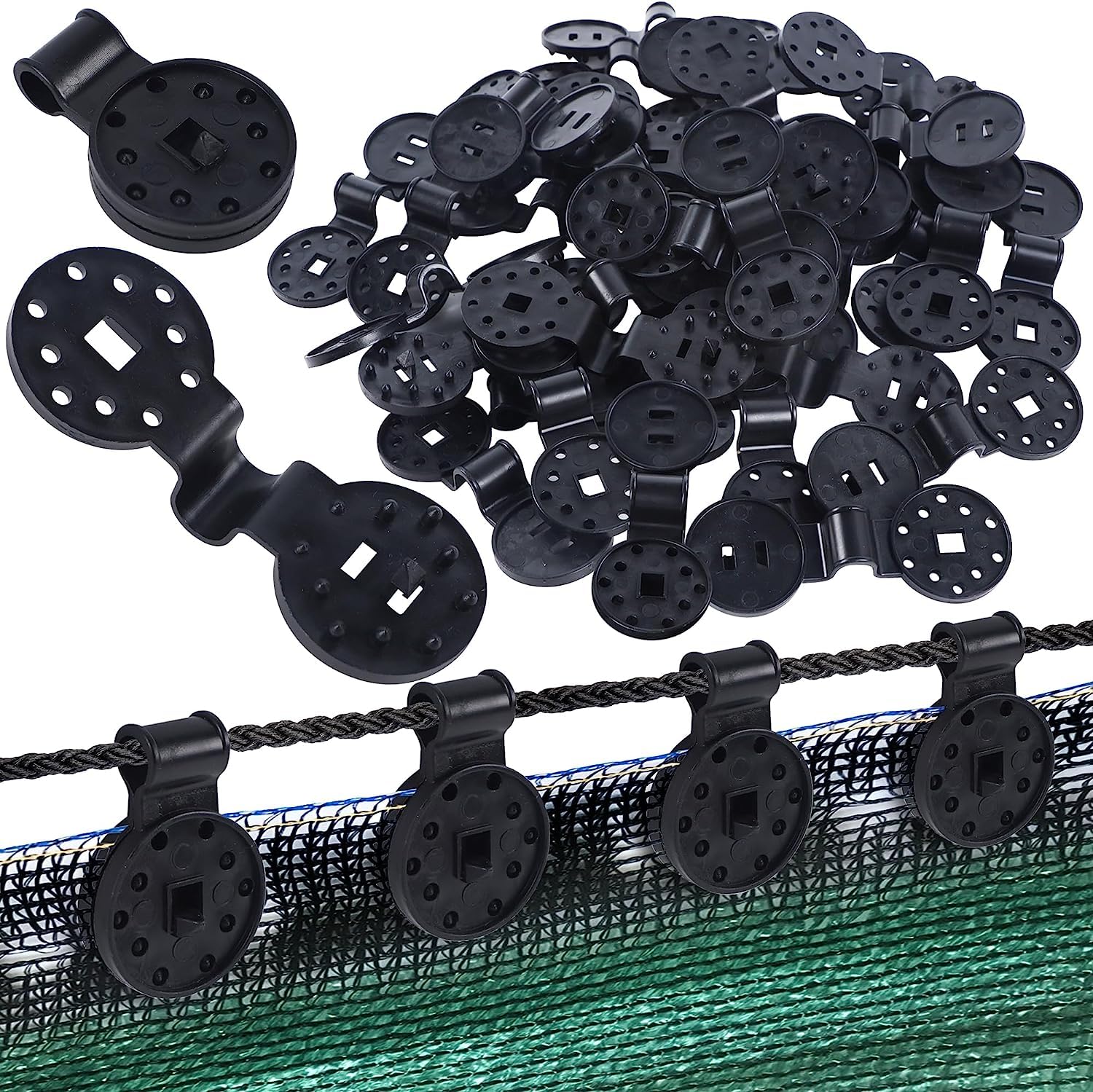 XSHANG 50Pcs Mesh Shade Cloth Clips, 2024 New Shade Cloth Lock Grip, Round Shade Plastic Black Clips for Outdoor Garden Netting, Anti Bird Net, Sun Shade Net, Patio Accessories (Black 50pcs)