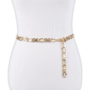 Sam Edelman Women's Fully Adjustable Double-E Logo Chain Link Dress Belt, Gold, Medium