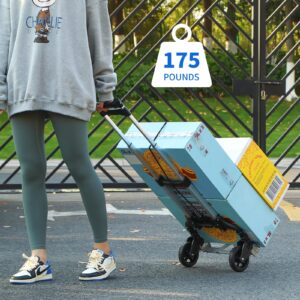 Leeyoung Dolly Cart Extended Handle Foldable Hand Truck, Aluminum Moving Dolly, 175 lb Capacity and 43.31" Long Telescoping Handle for Indoor Outdoor Moving Travel.