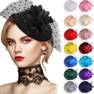 jeyiour 15 pcs tea party hats for women 20s fascinators pillbox hats headwear with veil flower feathers for wedding church tea party