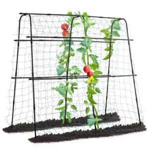 follook cucumber trellis for garden, 5ft tall metal pea tunnel garden arch trellis for climbing plants outdoor, a-frame trellis support vegetables squash cucumber trellis for raised bed, lightweight