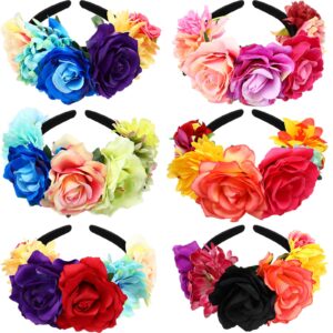 kigeli 6 pcs mexican flower headband day of the dead rose floral crown halloween headpiece for women girls cosplay(fresh color)