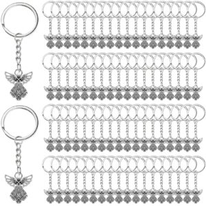 therwen 200 pcs guardian angel keychain silver angel charm keychain angel pendant baptism favors key ring for women funeral party gifts arts and crafts, 3.15 inch