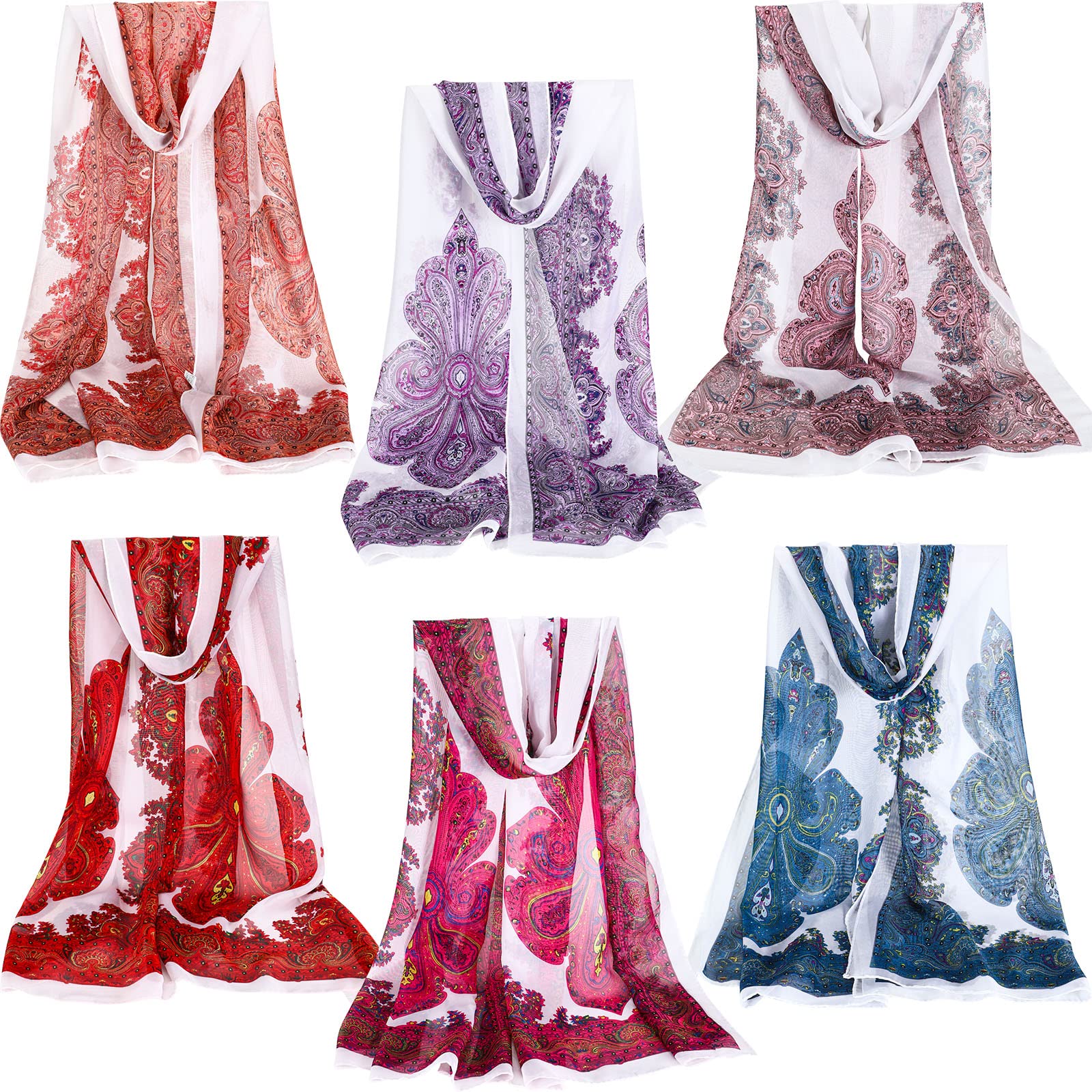 Sureio 6 Pcs Scarves for Women Lightweight Summer Floral Print Pattern Scarf for Women Dressy Long Thin Scarf Shawl(Classic Style)