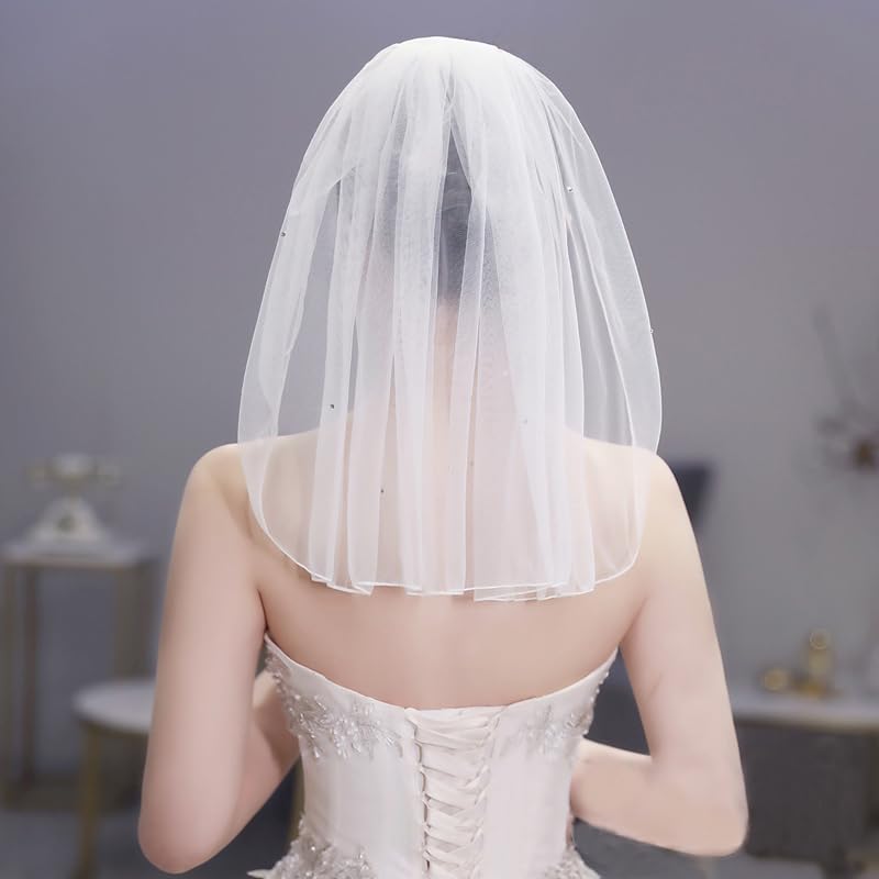 HONGMEI 1 Tier Bridal Wedding Veil Women's Short Veils with Rhinestone Flower Girls Veils for Wedding Bachelorette Party First Communion