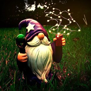 joint honglin resin gnome statue outdoor decor waterproof firework solar led lights gnome garden sculpture decorations for outside lawn patio yard ornament gifts (gnome)