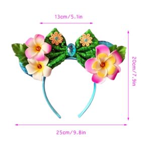 Kiddale Hawaiian Headbands Head Boppers,Tropical Flower Hair Band for Girls Women,Sequin Mouse Ear Flower Hair Accessories Costume Cosplay Headwear for Birthday Summer Luau Party Holiday Decorations